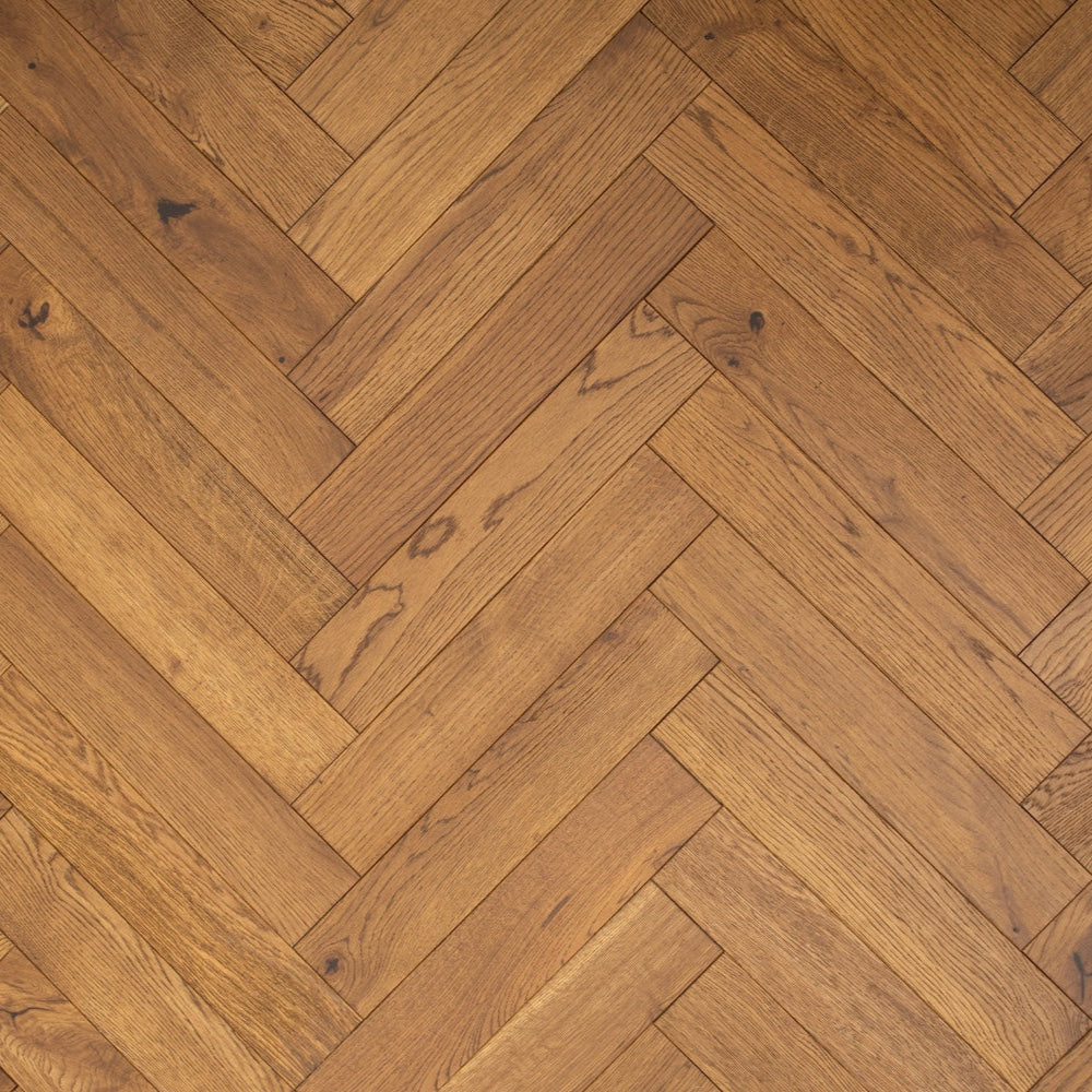 Lusso Genoa Smoked Golden Brushed and Oiled Rustic Herringbone Solid O