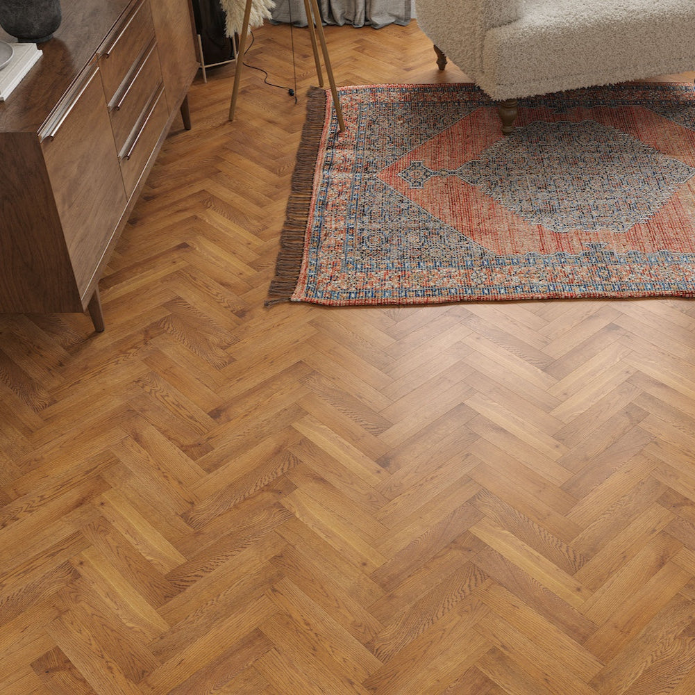 Lusso Genoa Smoked Golden Brushed and Oiled Rustic Herringbone Solid O